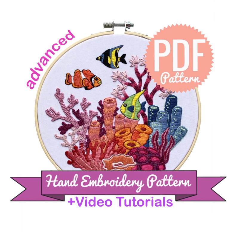 Corals and Sea Fishes Hand Embroidery Pattern PDF + Complete Video ...