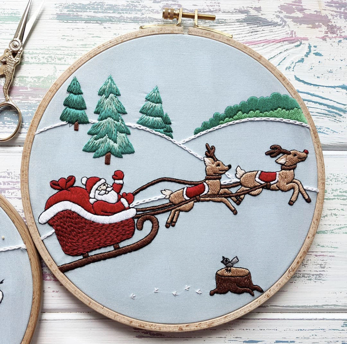 Hand Embroidery Pattern Santa Claus and Reindeers in the | Etsy