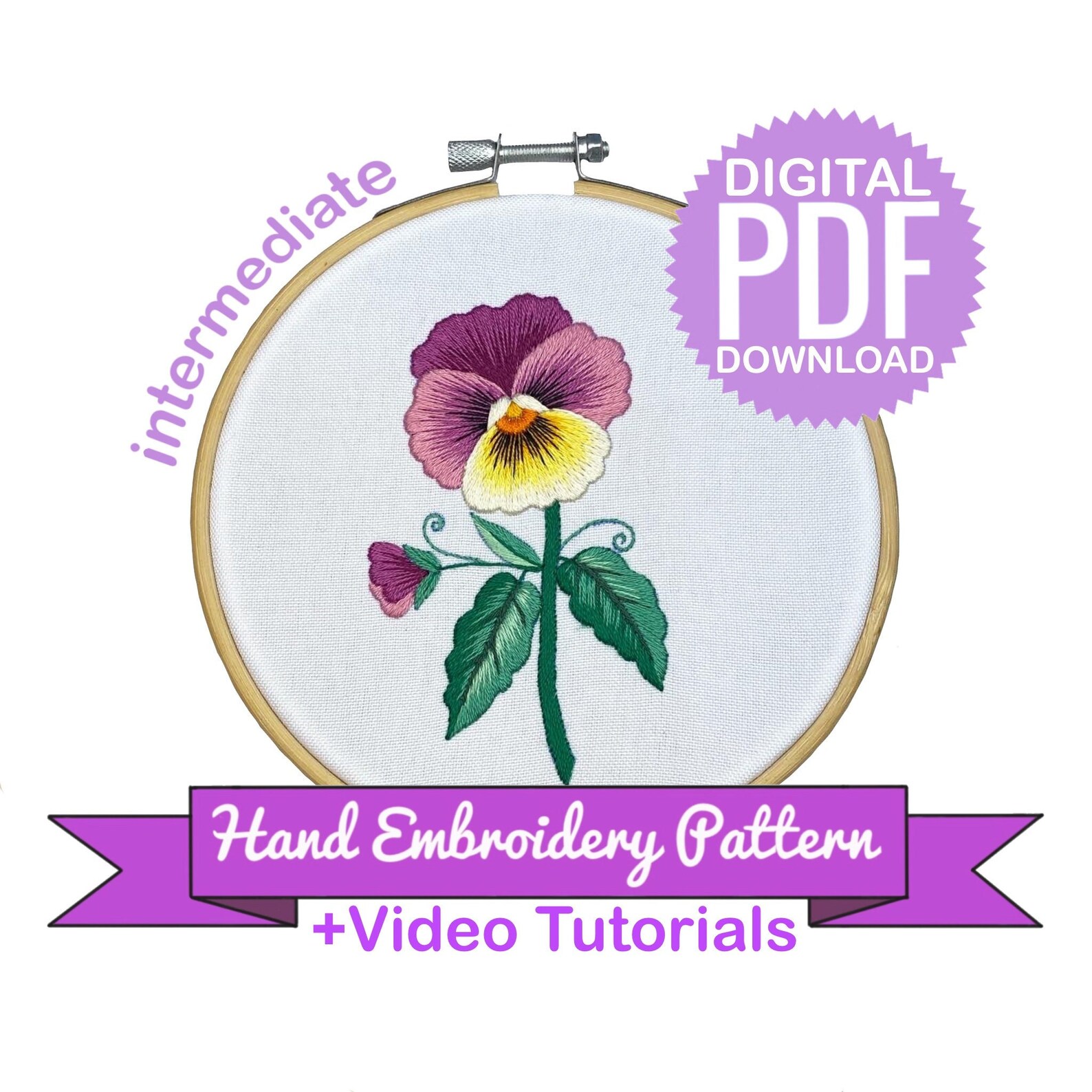 Hand Embroidery Pattern | Pansy Miniature | Digital Download PDF ...