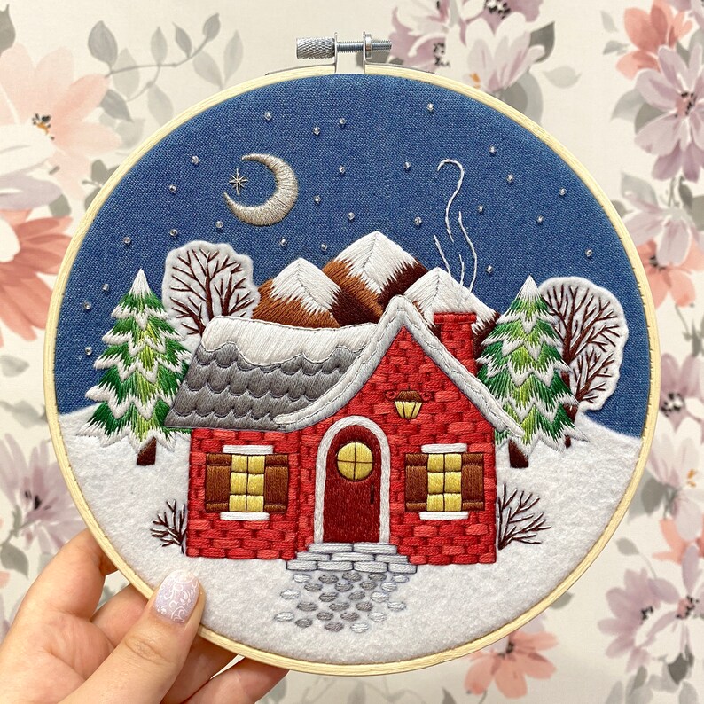 Cozy Winter Cottage | Hand Embroidery Pattern PDF | Digital Download ...