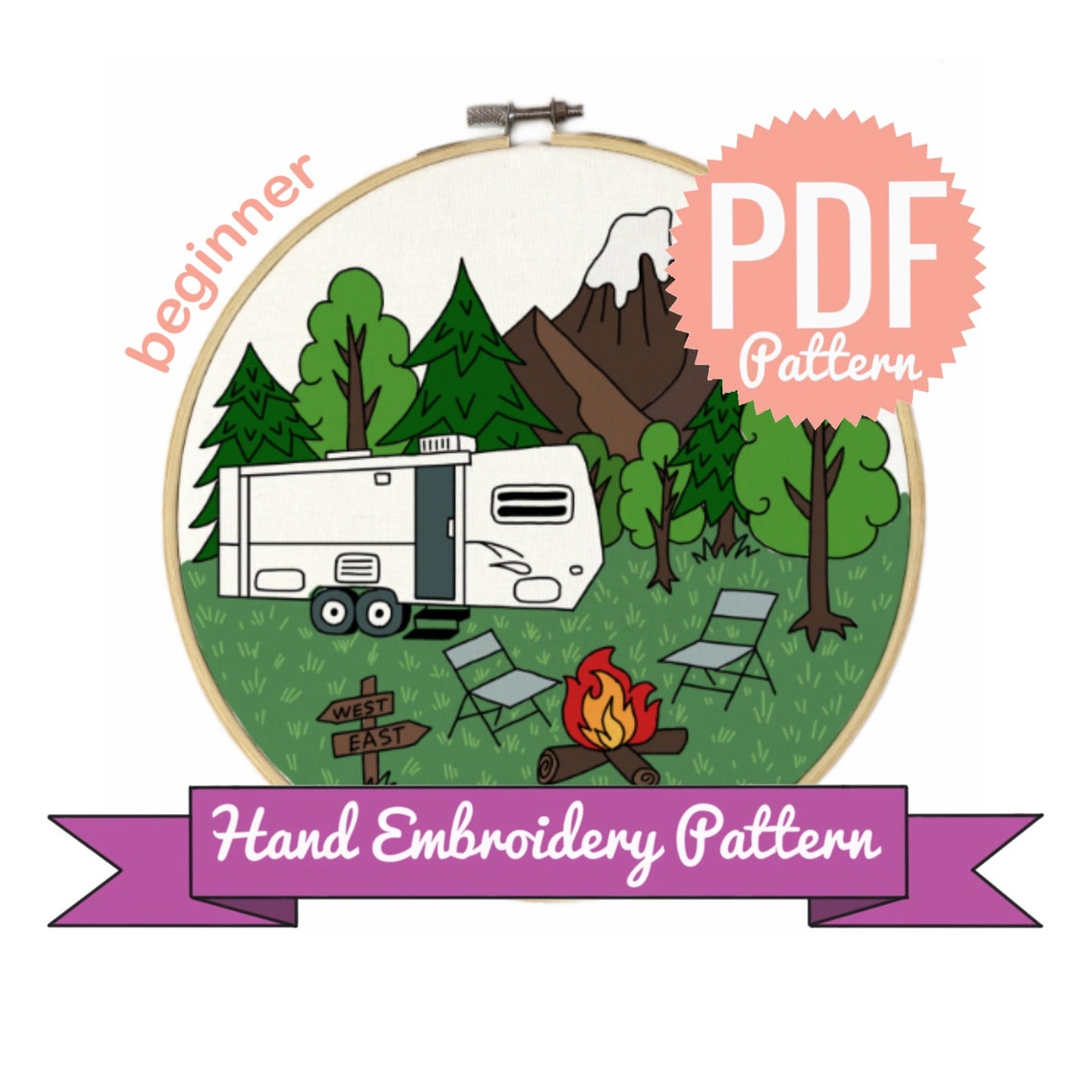 Camping Travel Trailer Hand Embroidery Pattern Digital | Etsy