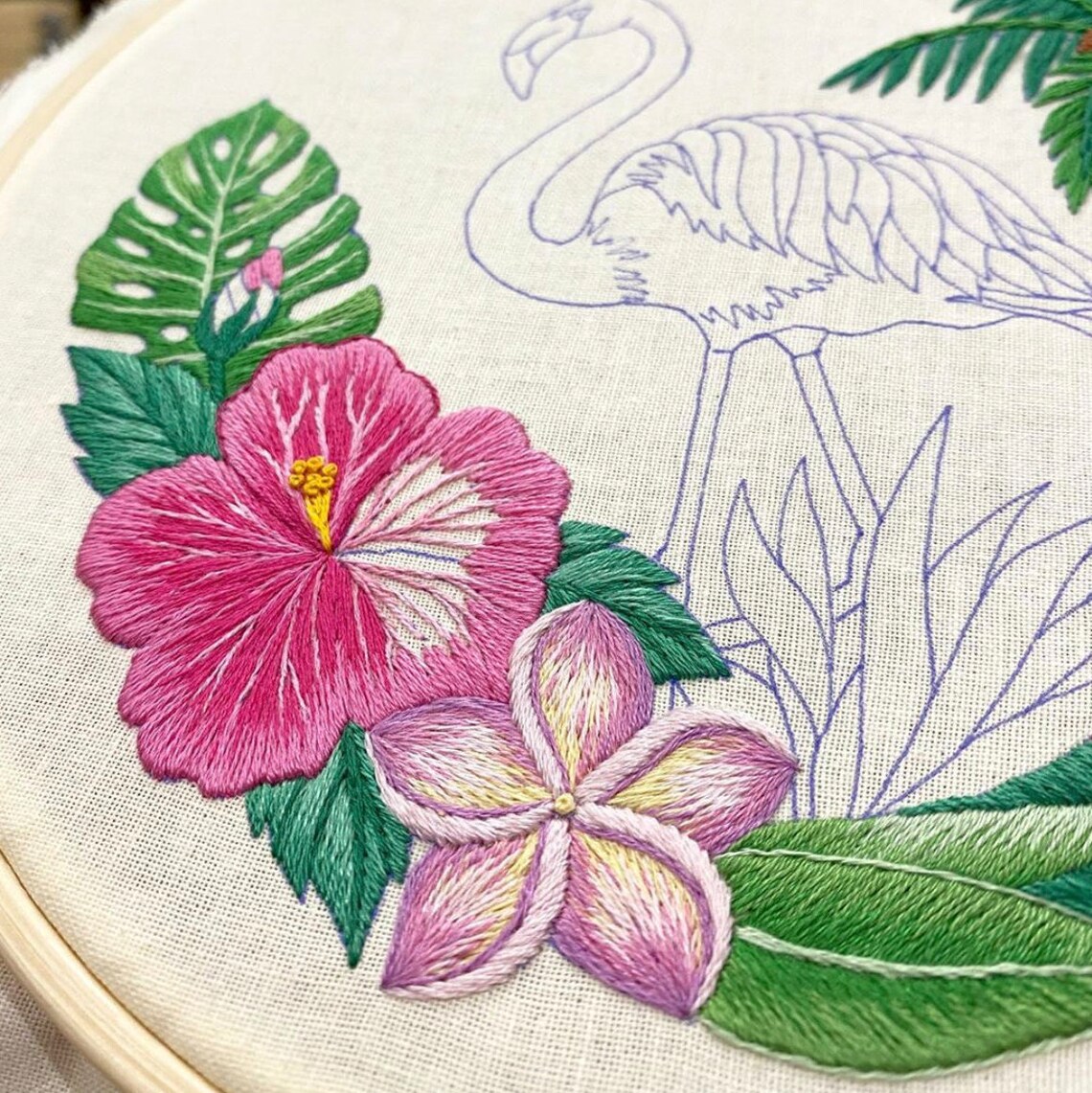 Hand Embroidery Pattern Flamingo & Tropical Flowers - Etsy