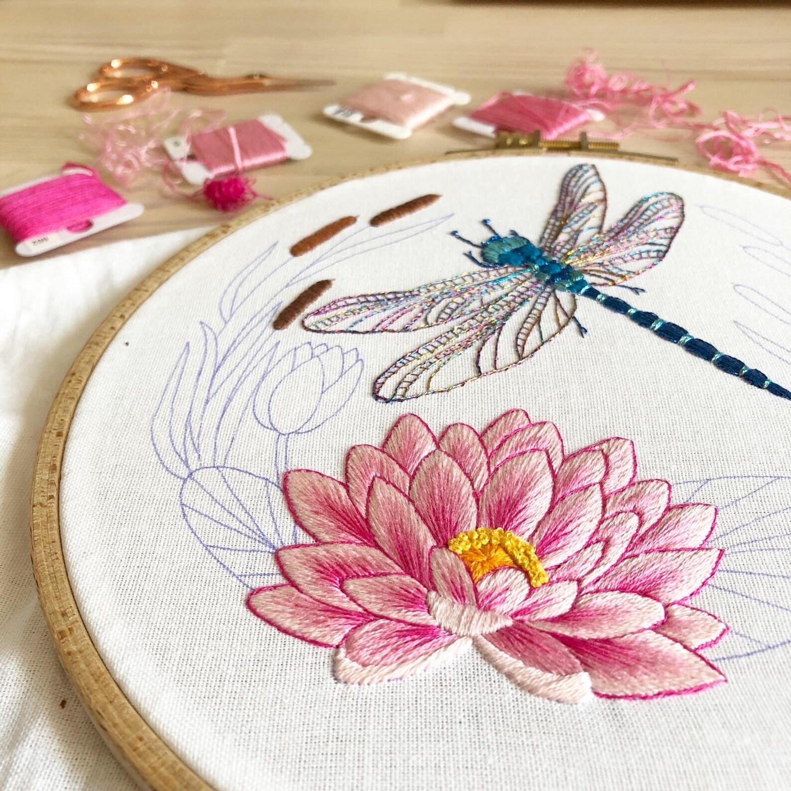 Hand Embroidery Pattern | Dragonfly and Water Lily | Digital Download ...