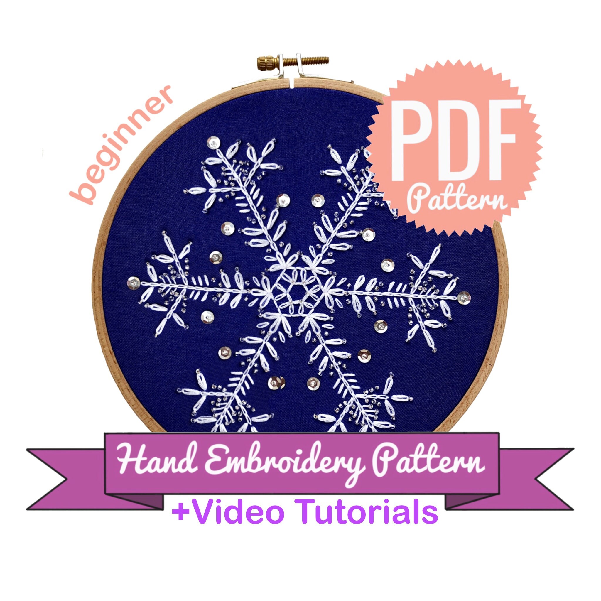 Snowflake Hand Embroidery Pattern Digital Download PDF - Etsy