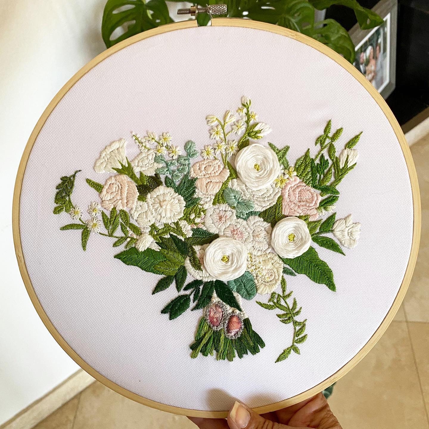 Cream Roses Wedding Bouquet Hand Embroidery Pattern | Digital Download ...