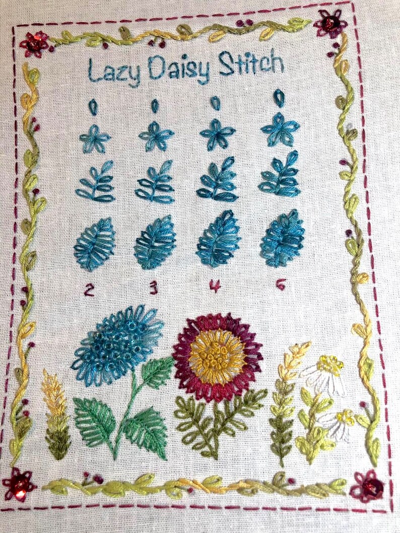 Lazy Daisy Stitch Sampler Page for Beginners Hand Embroidery - Etsy