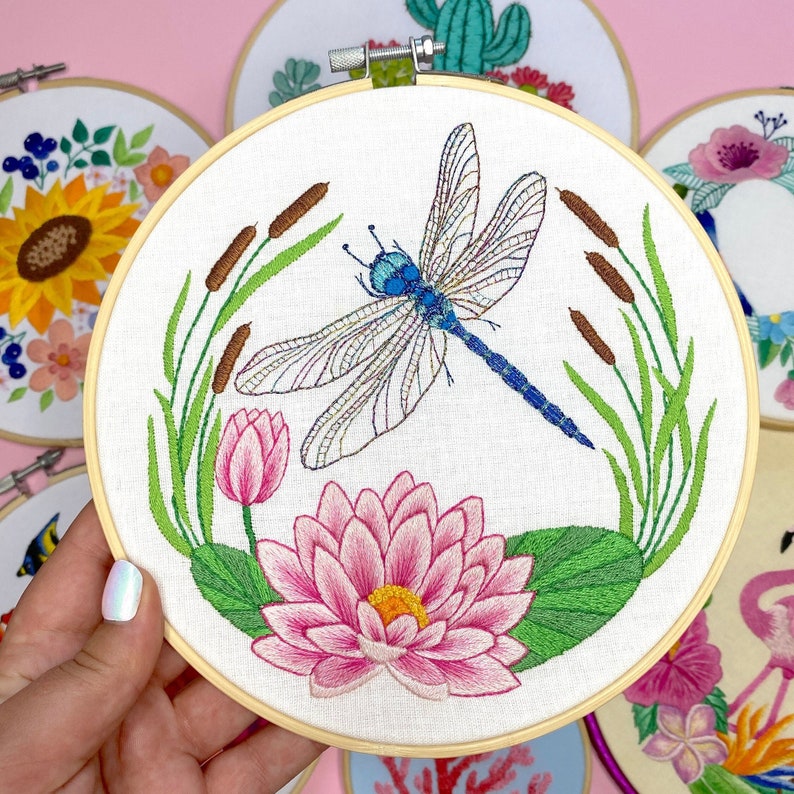 Hand Embroidery Pattern | Dragonfly and Water Lily | Digital Download ...