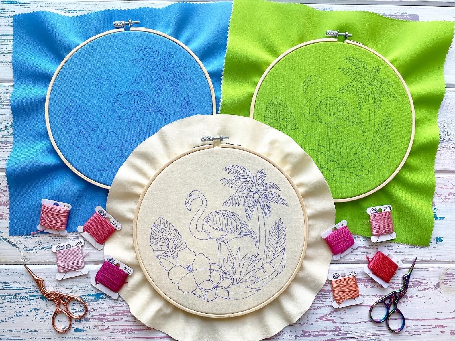 Hand Embroidery Pattern | Flamingo & Tropical Flowers | Digital ...