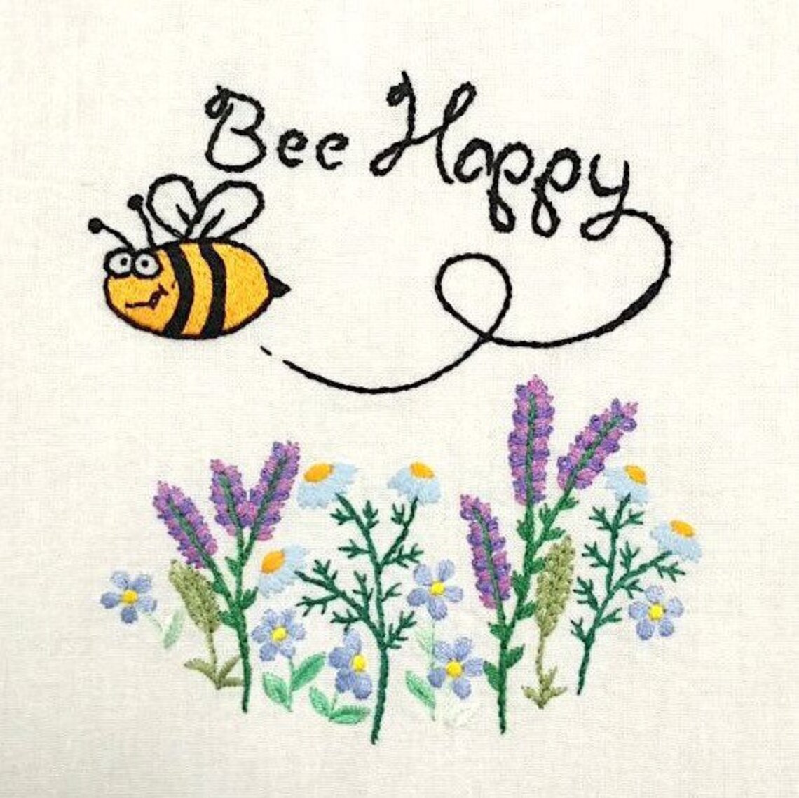 Hand Embroidery Pattern Bee Happy Digital Download PDF | Etsy