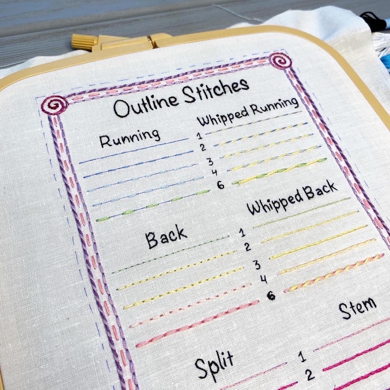 Outline Stitches Sampler Page | Stitch Sampler for Beginners, Hand ...