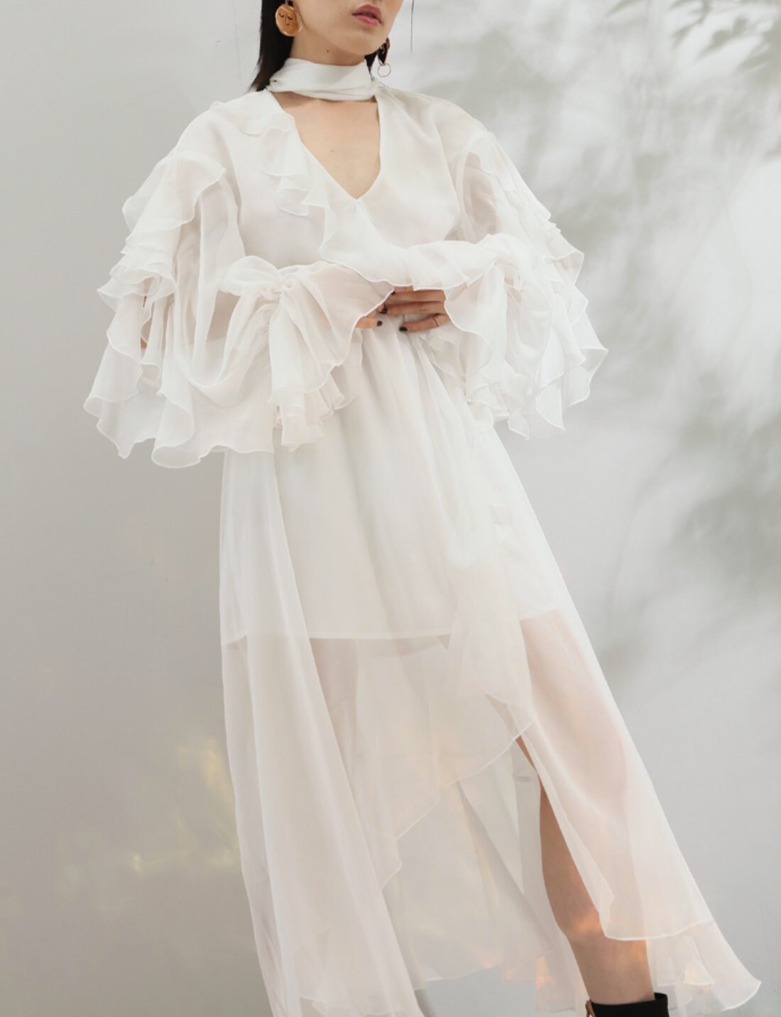 Ruffle Dress Summer Dress in White Black Chiffon Sheer - Etsy Canada