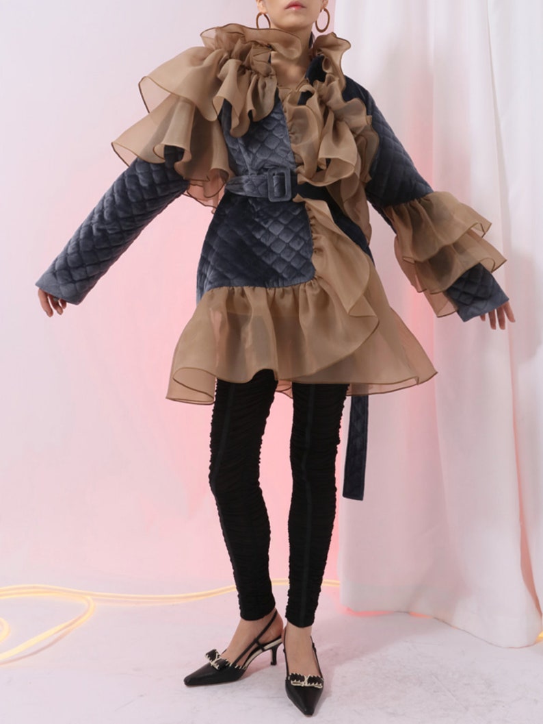 Velvet Coat Festival Quilted Jacket Spring Ruffle Bomber - Etsy