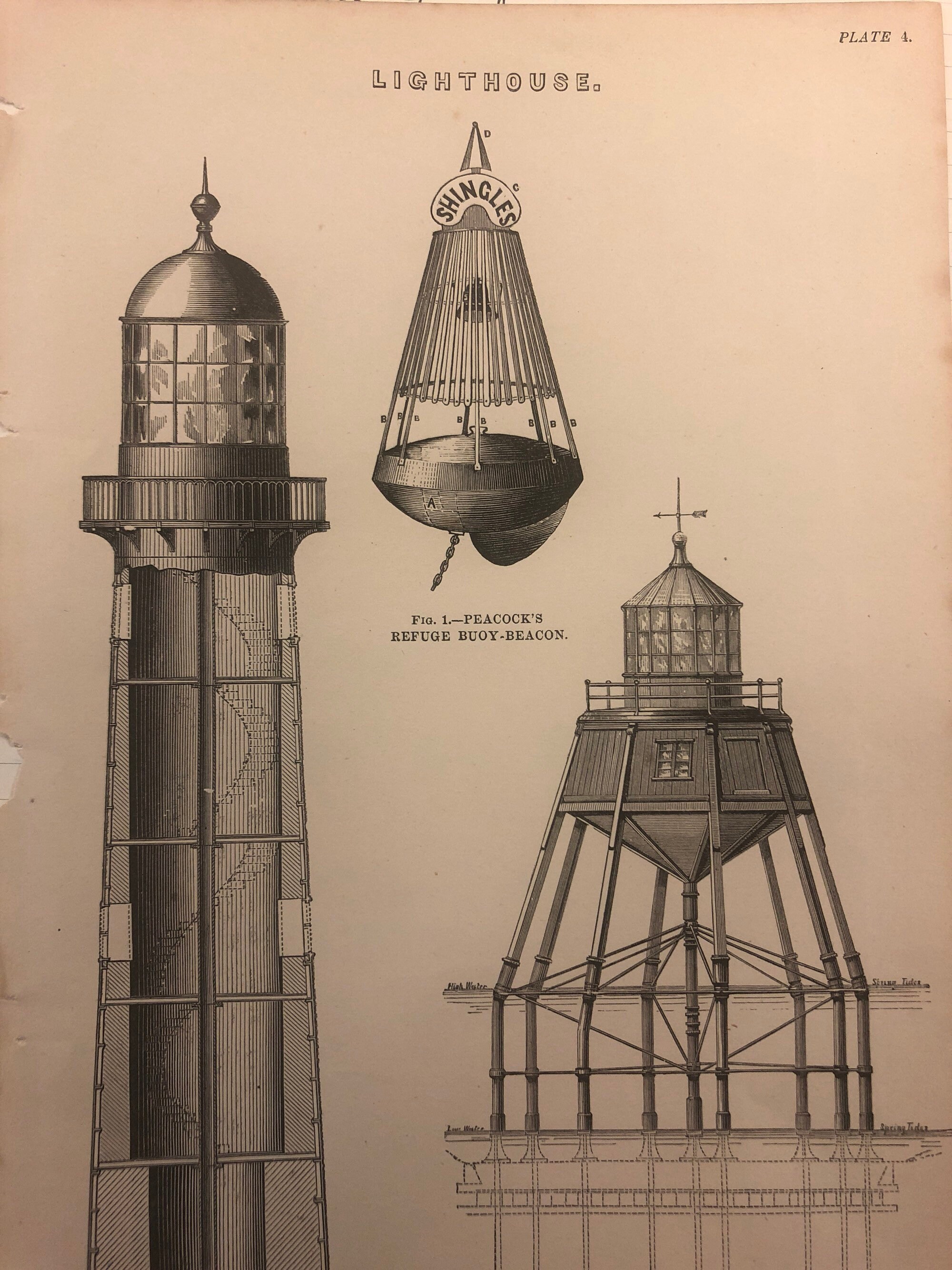 Lighthouse Print Original True Vintage Antique Print | Etsy