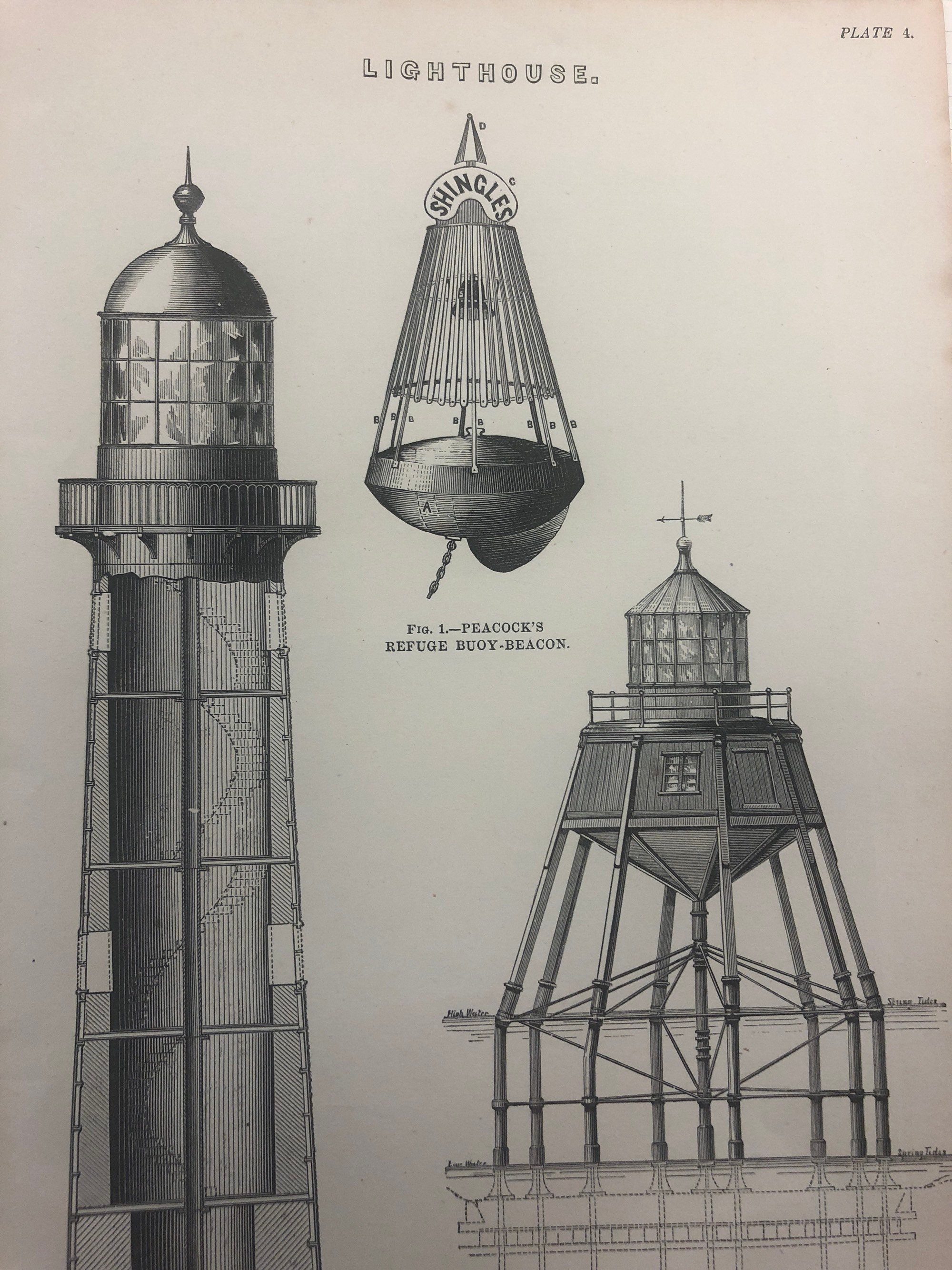 Lighthouse Print Original True Vintage Antique Print | Etsy
