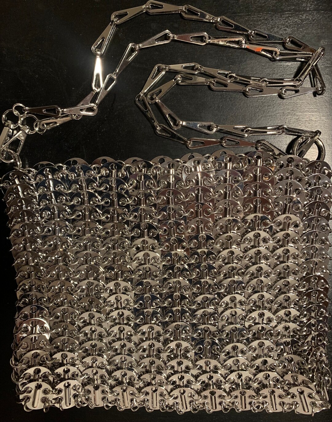 Large Metal Disc Bag in Silver Gold Metallic Chainmail Space Age Purse ...
