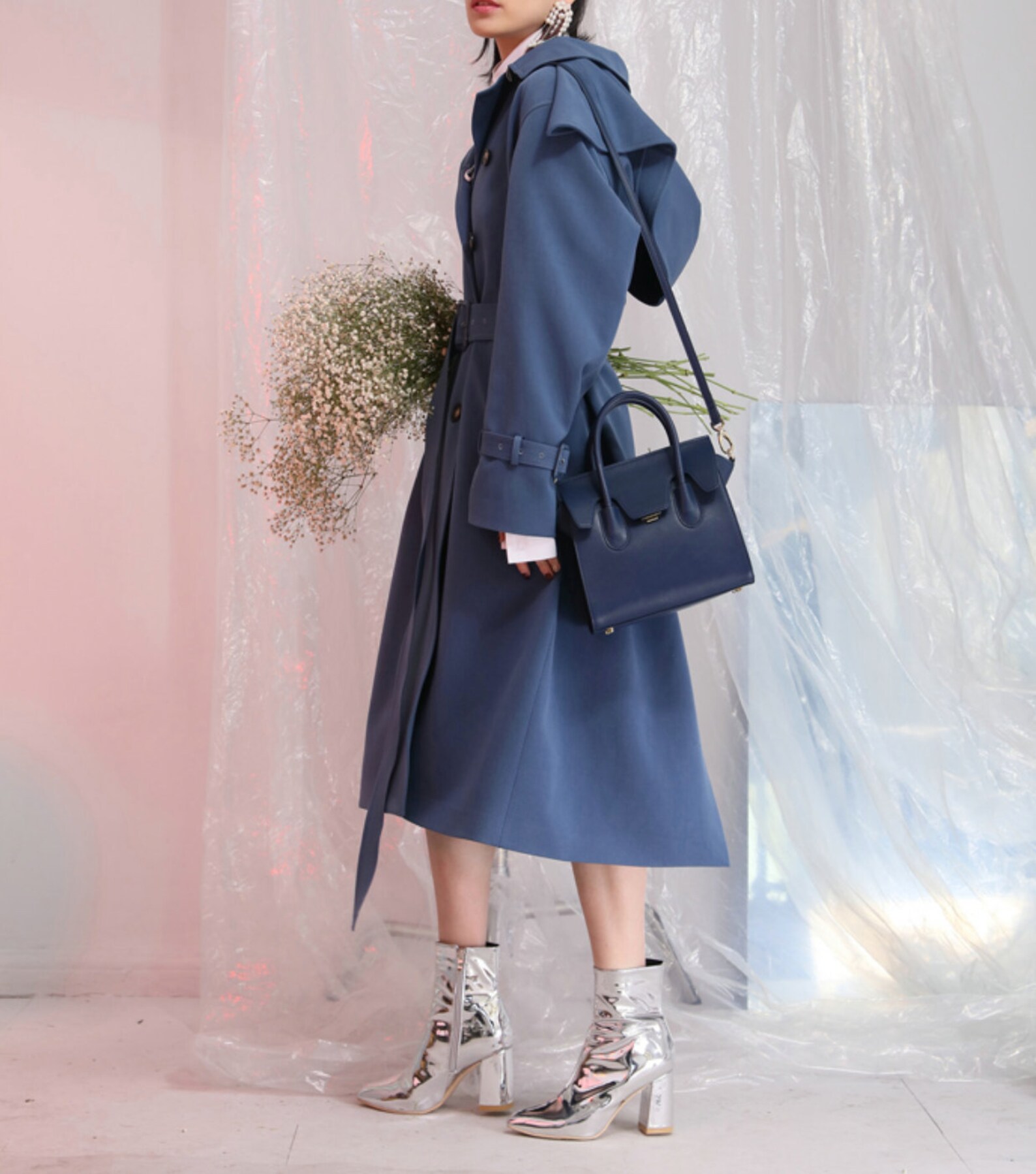 Trench Coat Blue Long Jacket Trenchcoat Duster Cape - Etsy