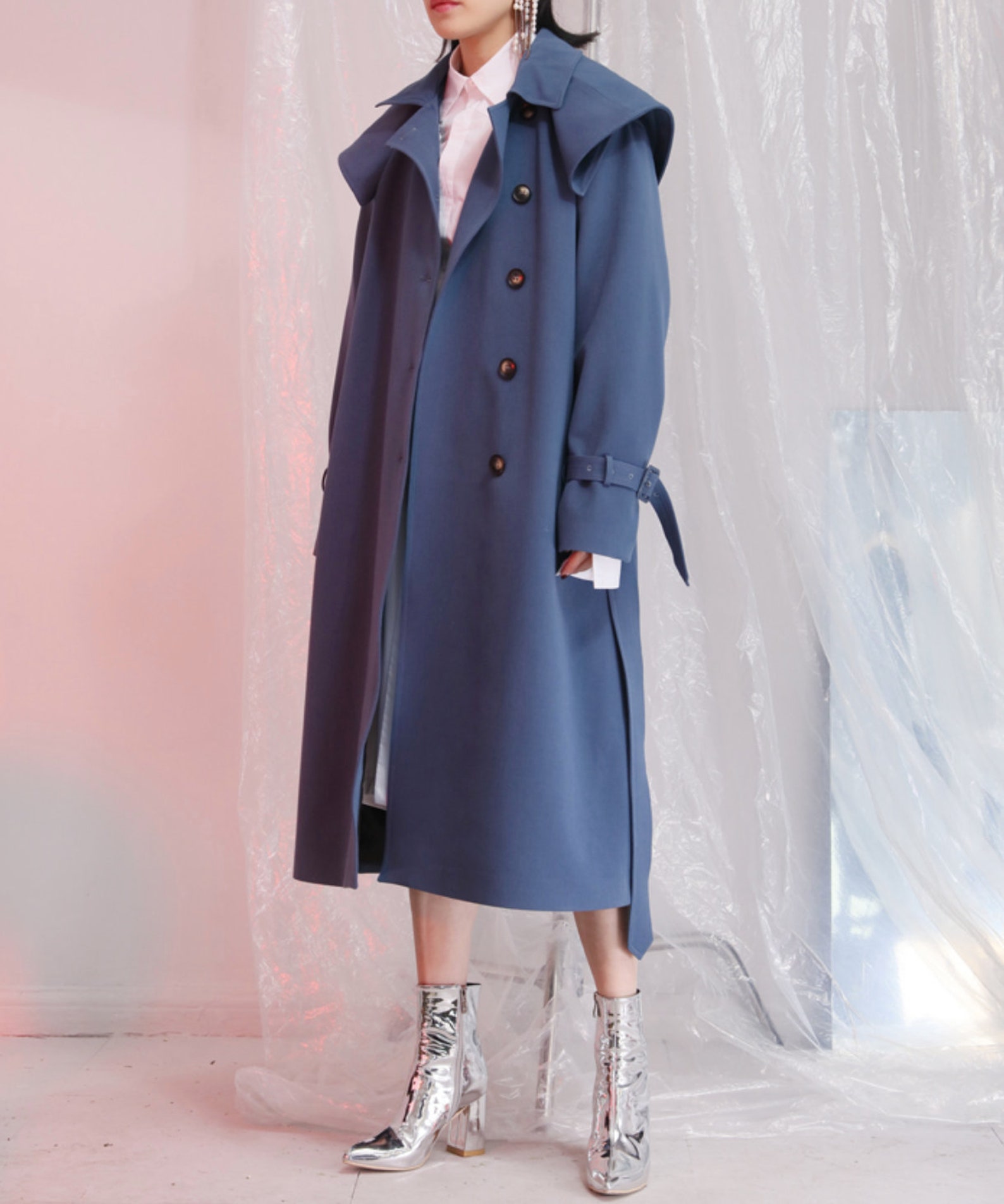 Trench Coat Blue Long Jacket Trenchcoat Duster Cape - Etsy