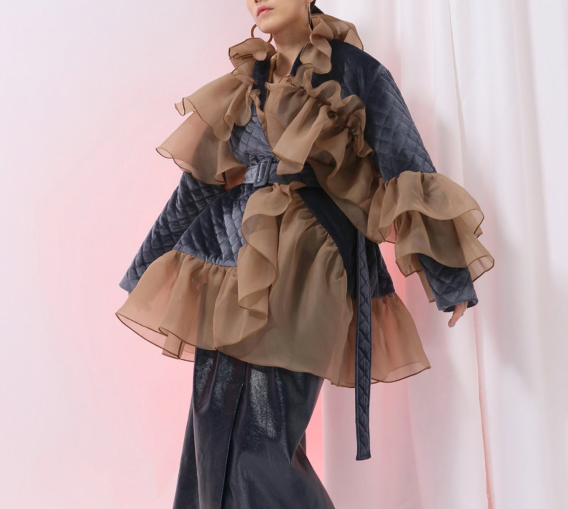 Velvet Coat Festival Quilted Jacket Spring Ruffle Bomber - Etsy