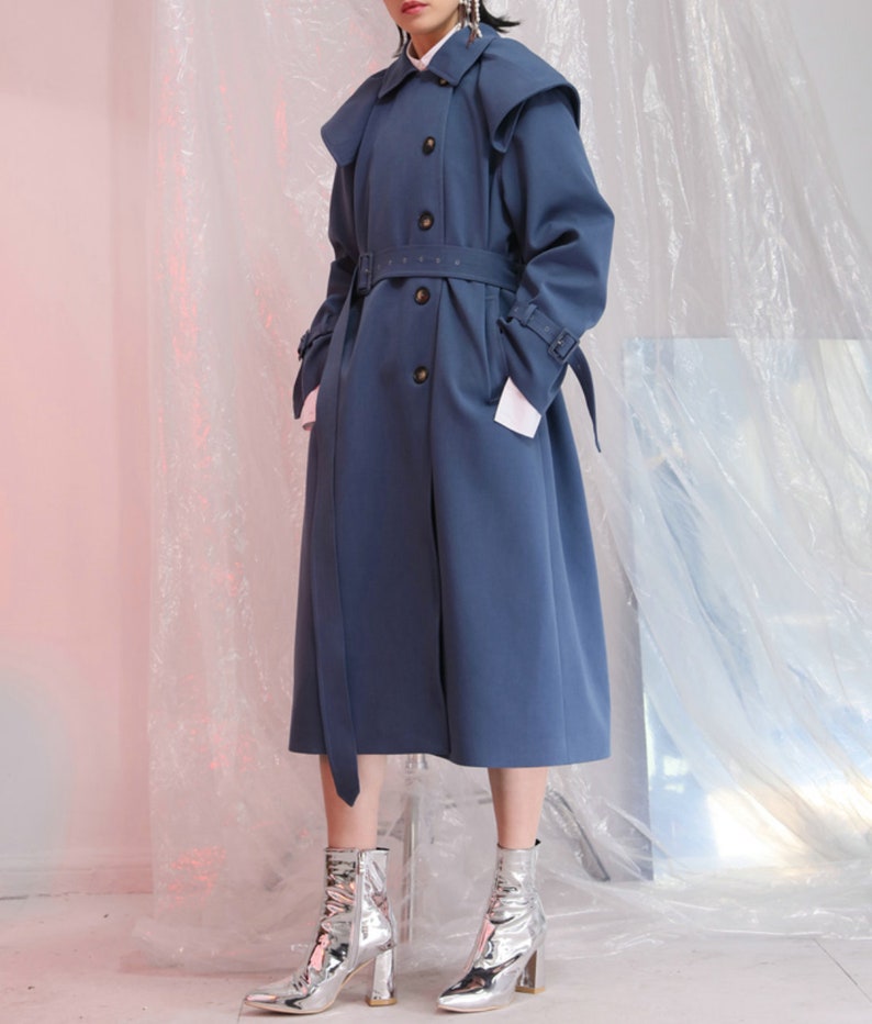 Trench Coat Blue Long Jacket Trenchcoat Duster Cape - Etsy