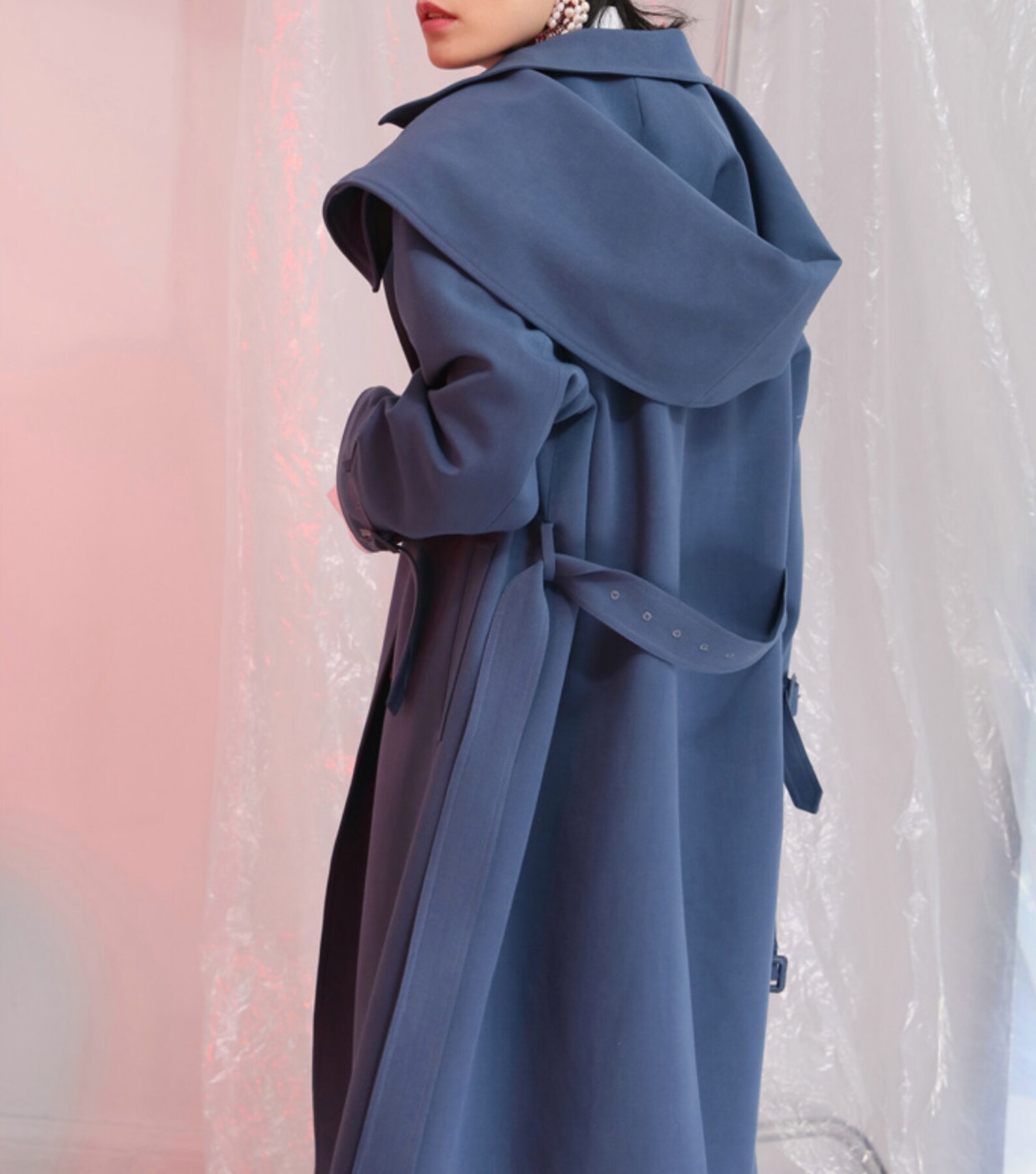 Trench Coat Blue Long Jacket Trenchcoat Duster Cape - Etsy