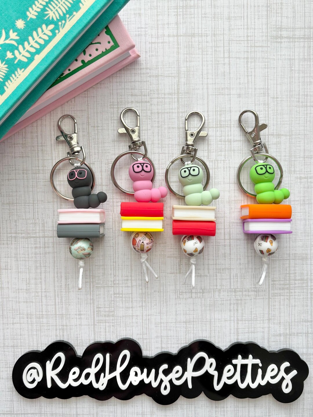 Bookworm Keychain, Bag Bling, Gifts for Her, Gift, Keychain, Worm ...