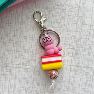 Bookworm Keychain, Bag Bling, Gifts for Her, Gift, Keychain, Worm ...