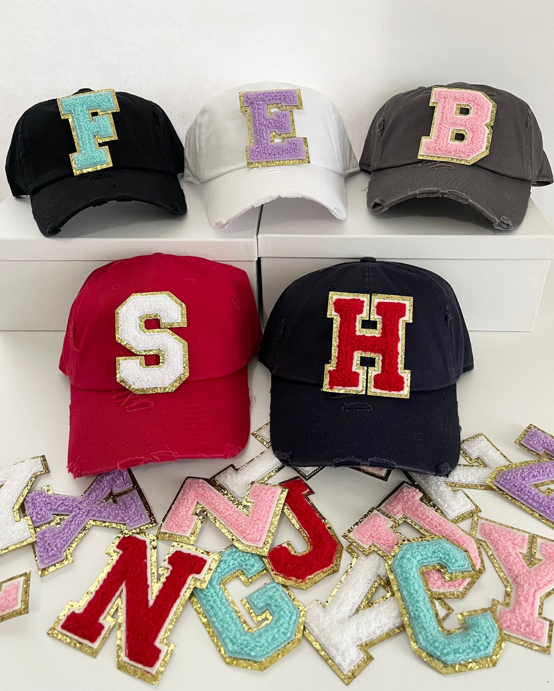Adult Vintage Letter Patch Hat, Chenille Letters, Womens Baseball Cap ...