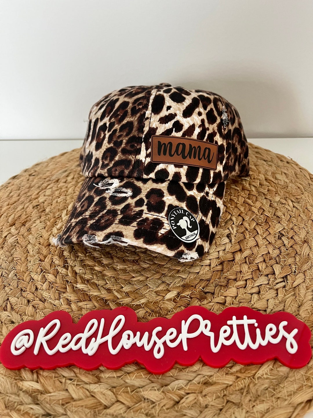 Mama Ponytail Hat, Baseball Cap, Leatherette Patch, Distressed, Leather ...