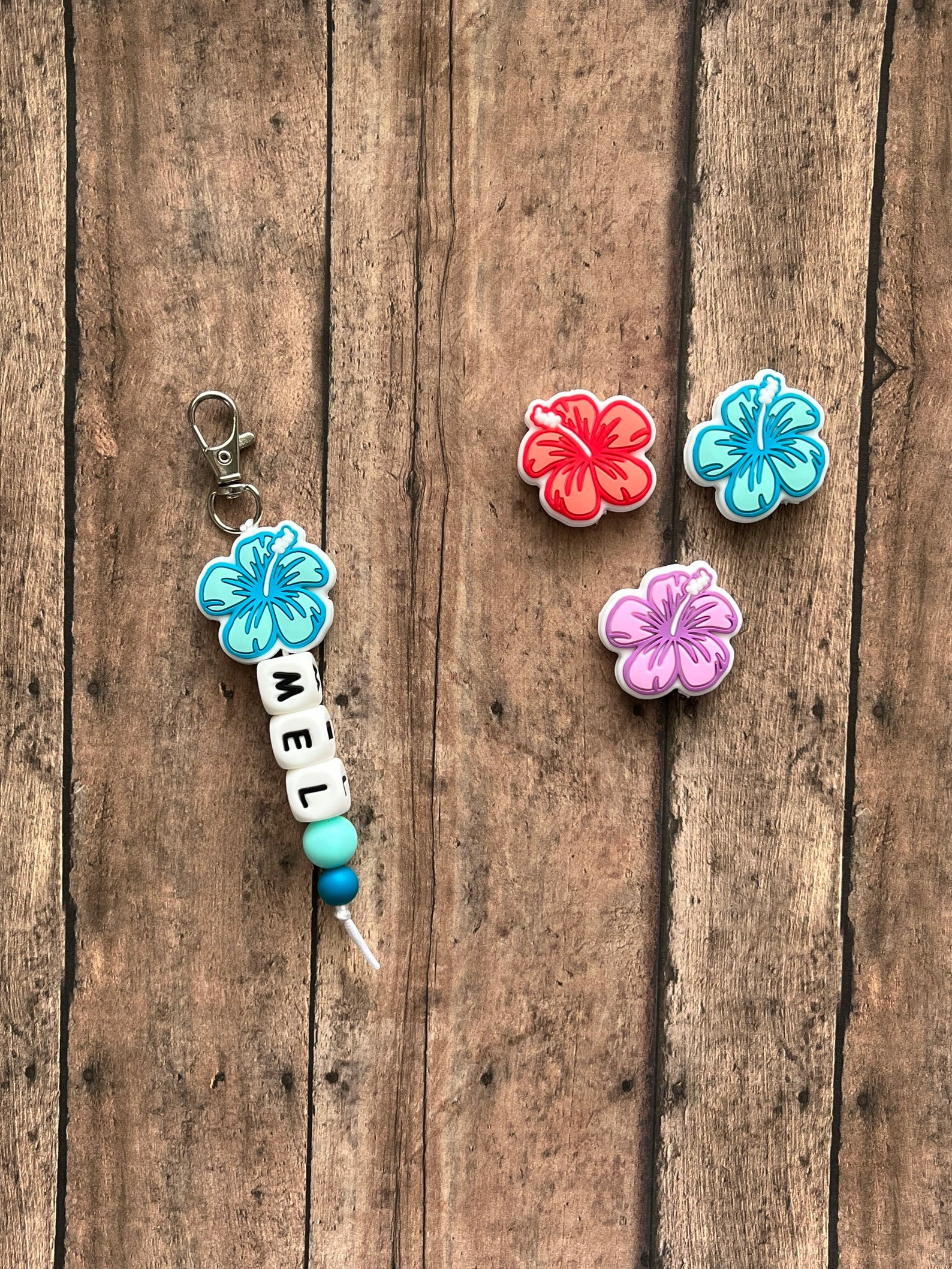 Hibiscus Custom Name Tag Keychain, Zipper Charm, Name Tag, Gift ...