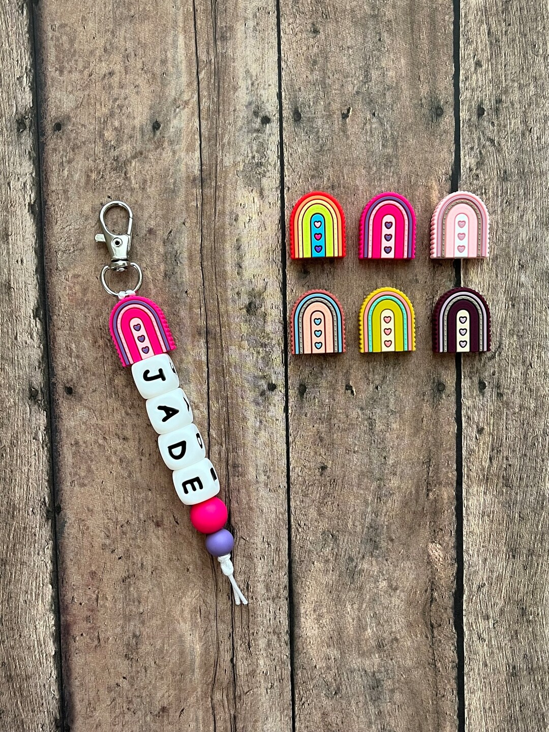 Scalloped Rainbow Custom Name Tag Keychain, Bag Bling, Zipper Charm ...