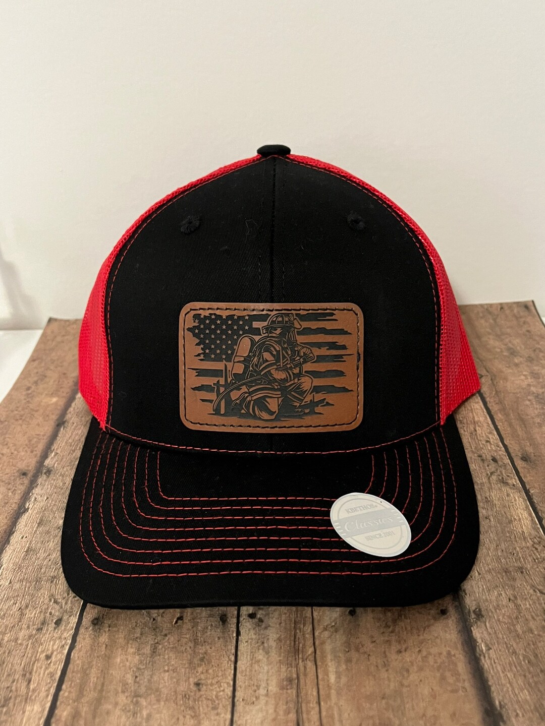 Firemans Flag Men's Leather Patch Hat Mesh Back - Etsy