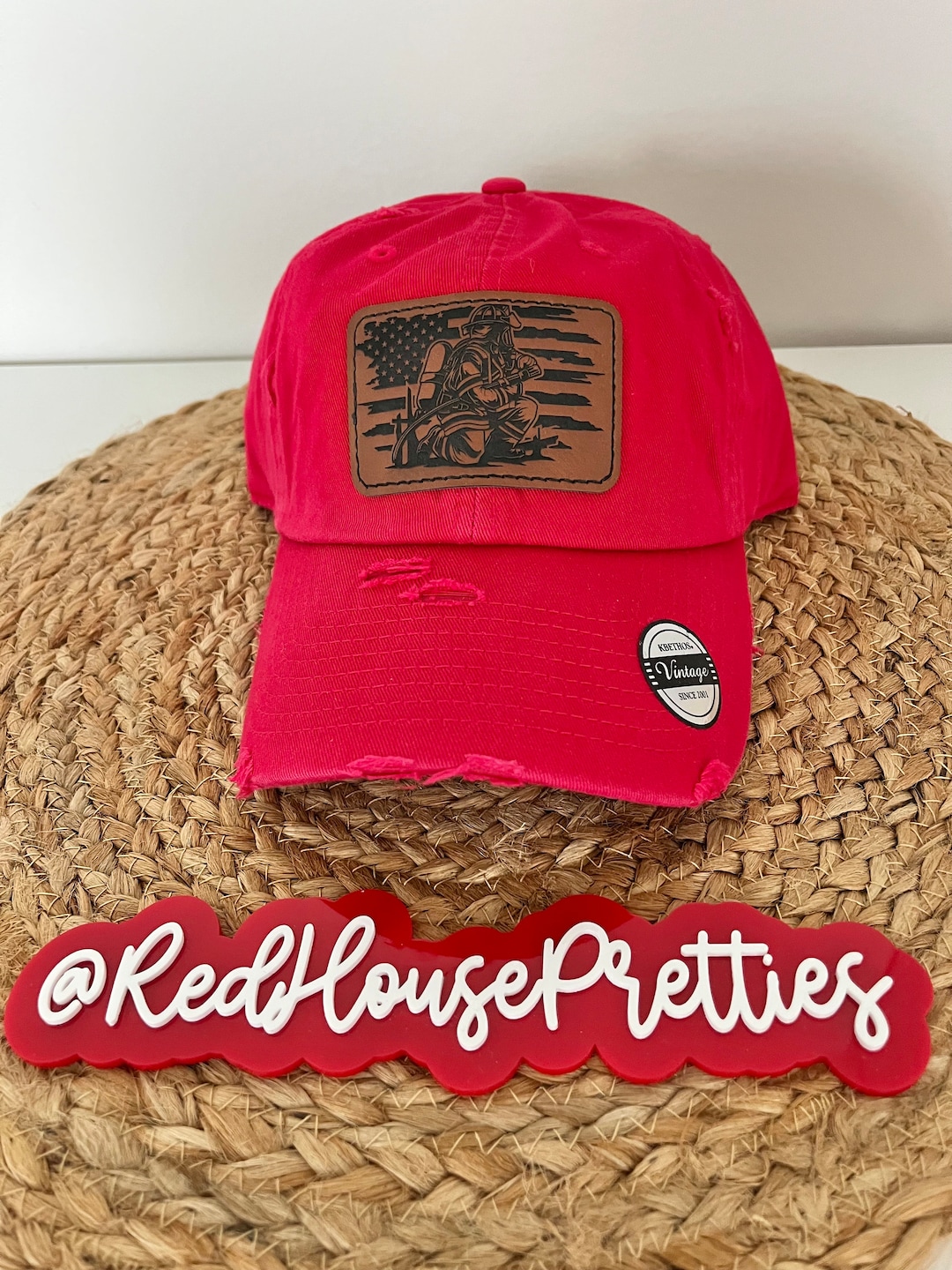 Fireman Flag Adult Vintage Leatherette Patch Hat, Ball Hat, Distressed ...