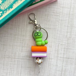 Bookworm Keychain, Bag Bling, Gifts for Her, Gift, Keychain, Worm ...