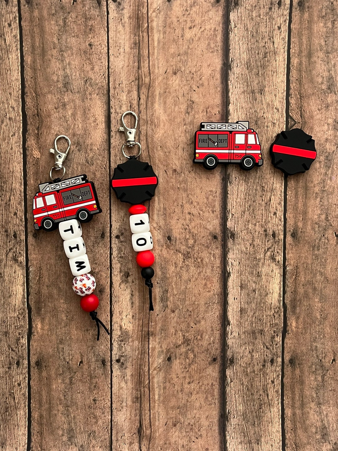 Fire Engine Custom Name Tag Keychain, Zipper Charm, Name Tag, Gift ...