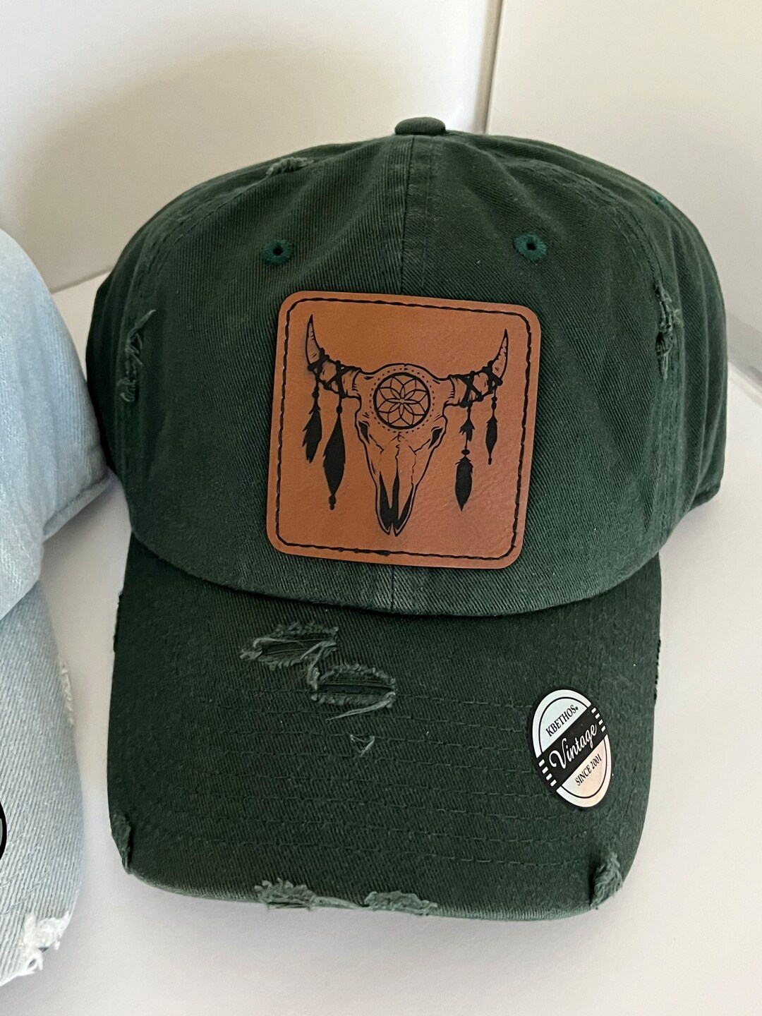 Bull Skull Hat, Baseball Cap, Distressed Hat, Leather Patch, Boho ...