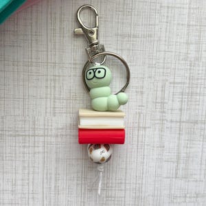 Bookworm Keychain, Bag Bling, Gifts for Her, Gift, Keychain, Worm ...