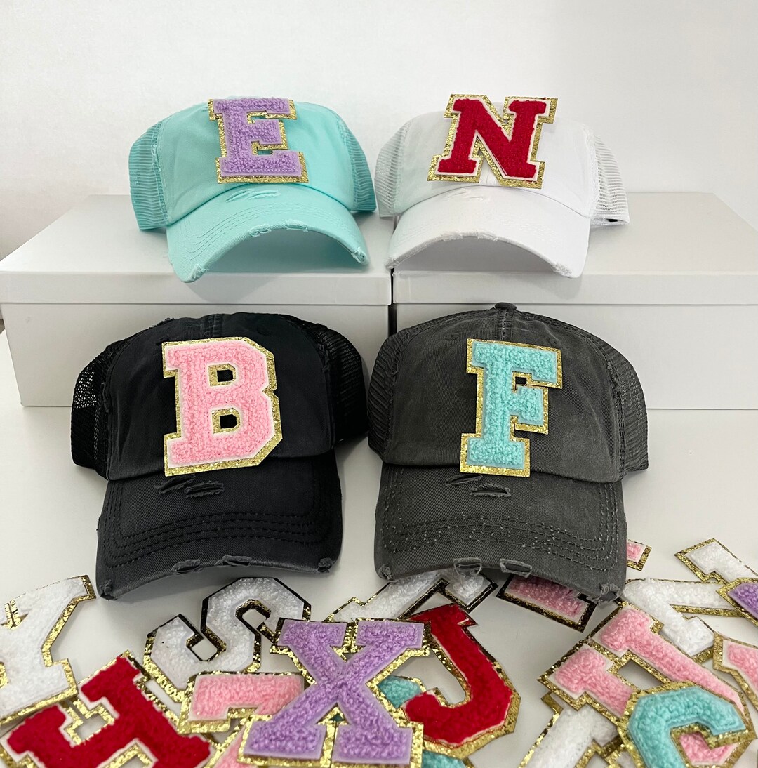 Mesh Back Ponytail Vintage Letter Patch Hat, Chenille Letters, Baseball ...