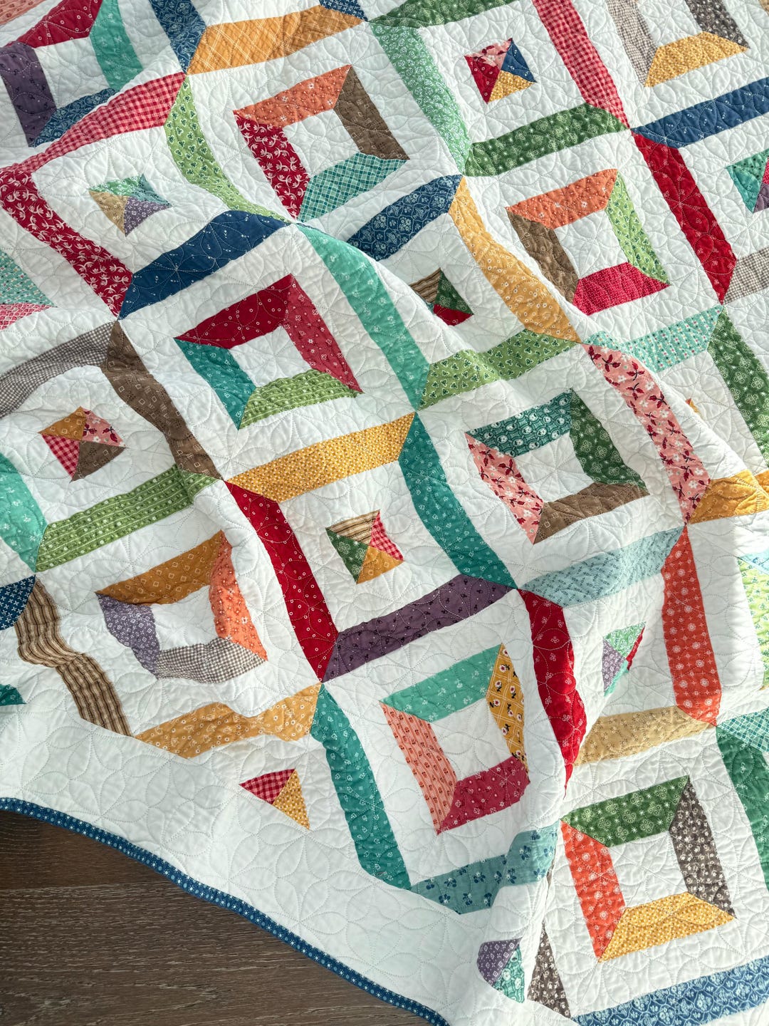 Handmade Colorful Quilt: Lori Holt Fabric Throw Blanket (61x72) - Etsy