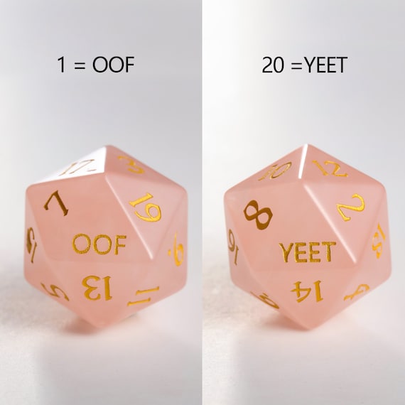 Rose Quartz Gemstone DnD Dice YEET OOF Edition | Etsy
