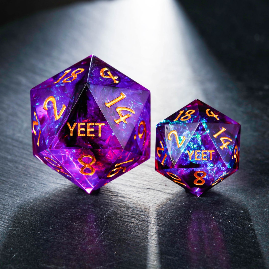 Purple Glitter Galaxy Dice YEET OOF Dice Chonk D20 - Etsy
