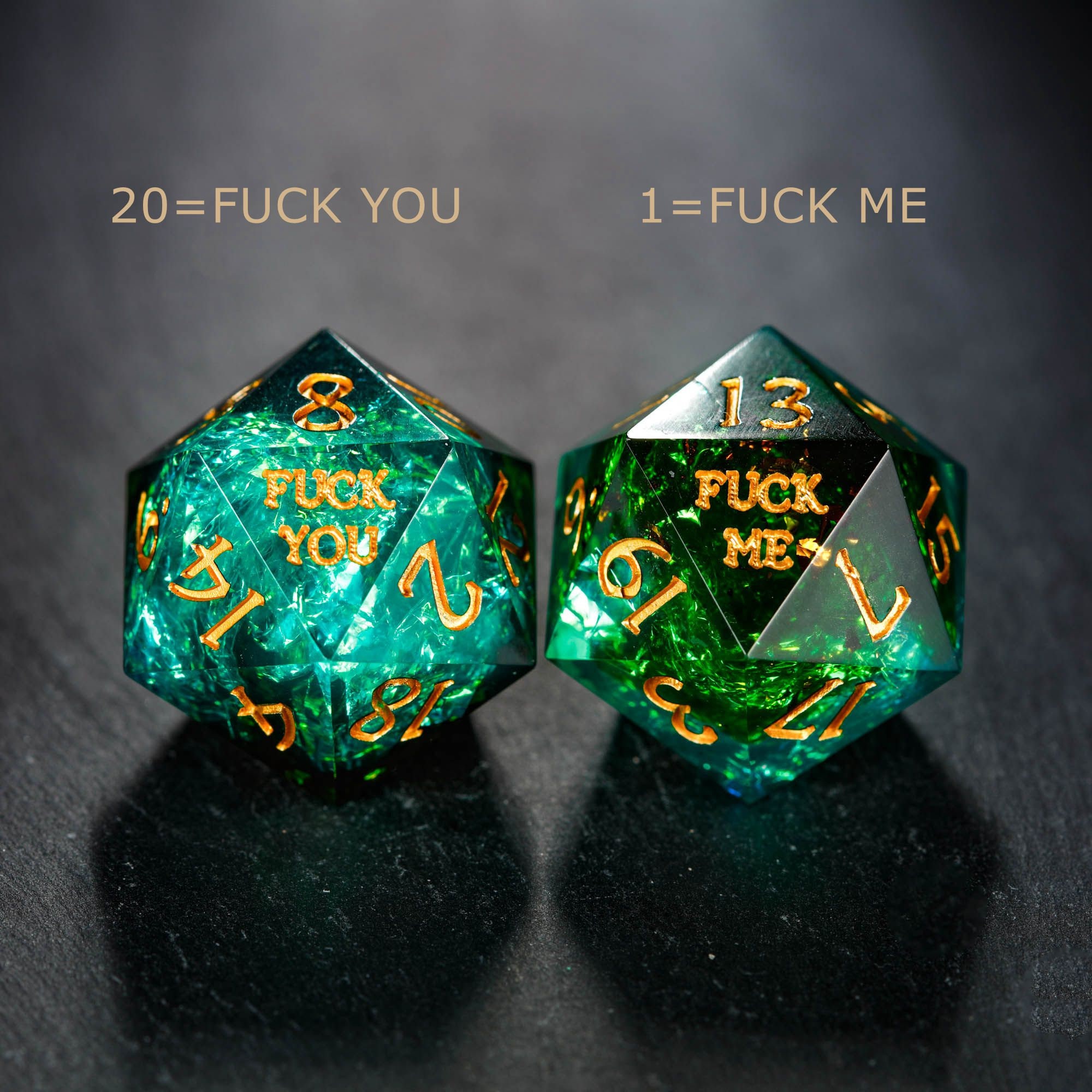 Sharp Edge Green Blood Resin Dnd Dice Set Fuck Me Fuck You | Etsy UK
