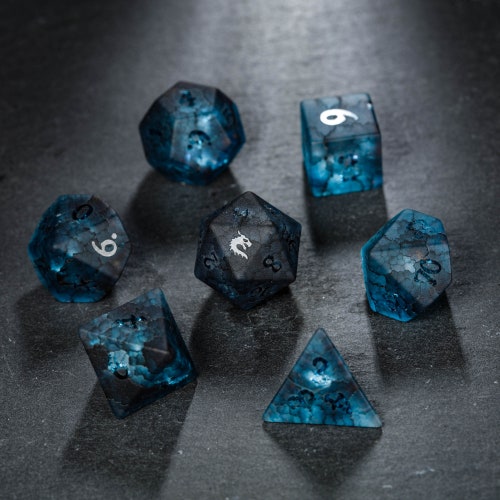 Raised Dark Blue Lightning Glass Dragon Dnd D&D Dice Set - Etsy Canada