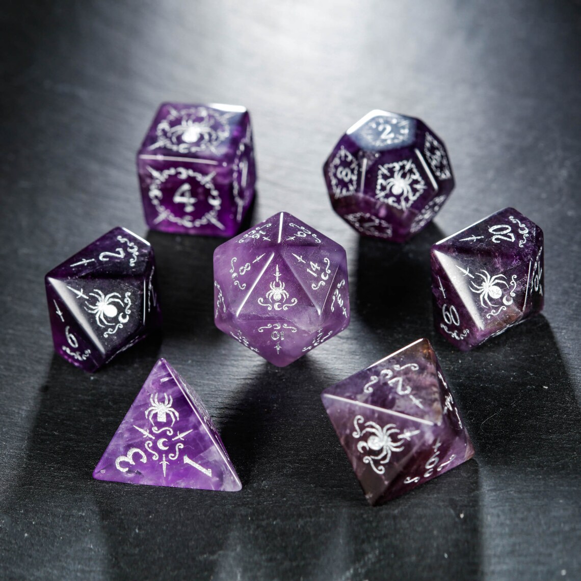 Amethyst Gemstone Spiders Dice Set - Etsy