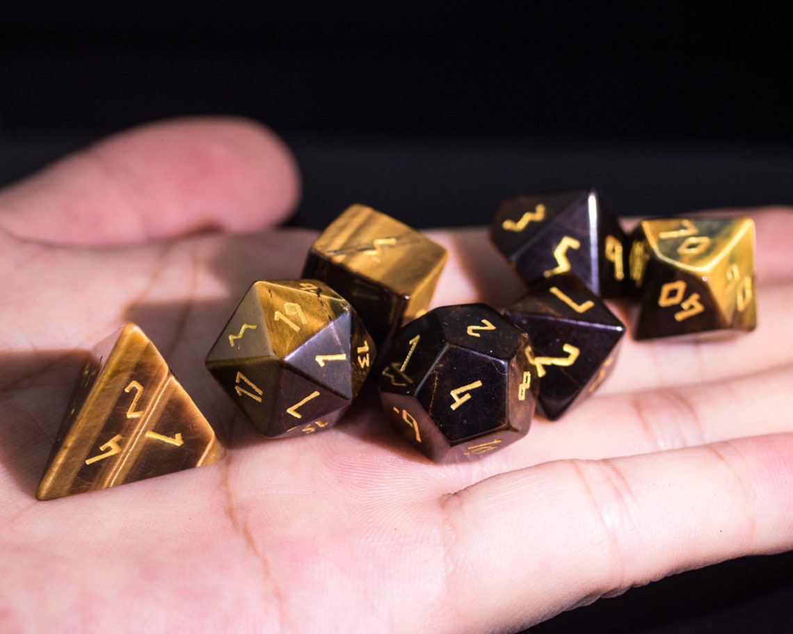 Tiger's-eye Gemstone DnD Dice Set All Number Dice | Etsy
