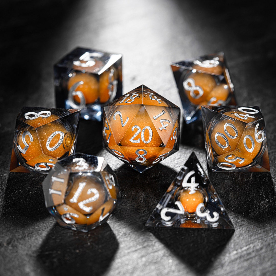 Orange Sand Liquid Core Dark Blue Resin Dice Set - Etsy