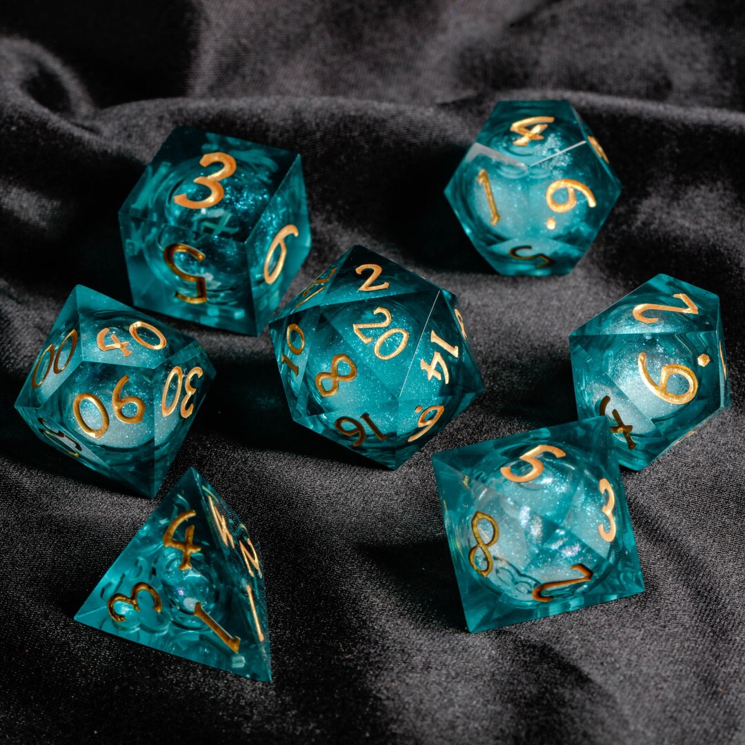 Dark Teal Blue Liquid Core Resin Dice Set - Etsy UK