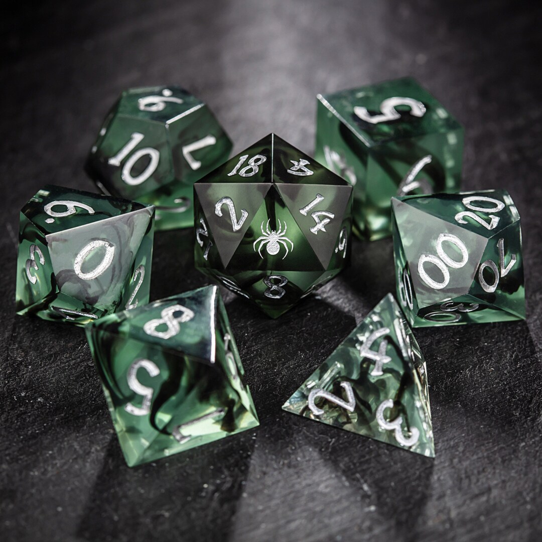 Smoky Dark Olive Spider Dice Set - Etsy