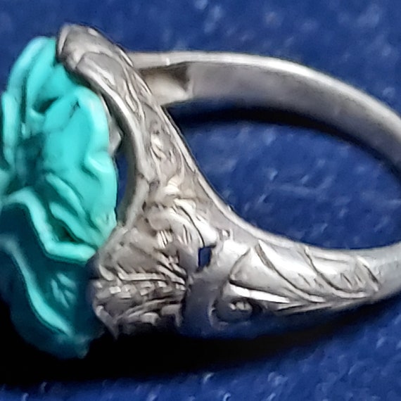 Chinese Carved Turquoise Style Mystery Face Silver R… - Gem