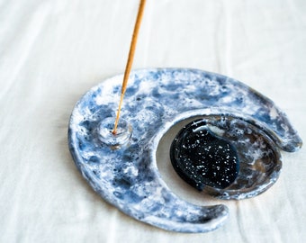 Incense Stick Holder, Pottery Incense Holder, Moon Gold Painting, Moon ...