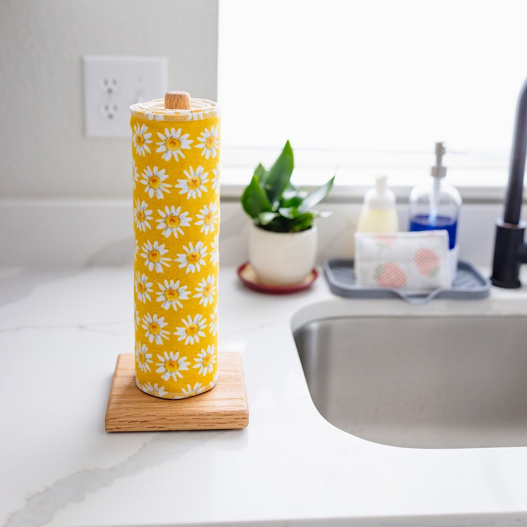 Yellow Daisies Reusable Paper Towels | Cloth Paper Towel Holder ...